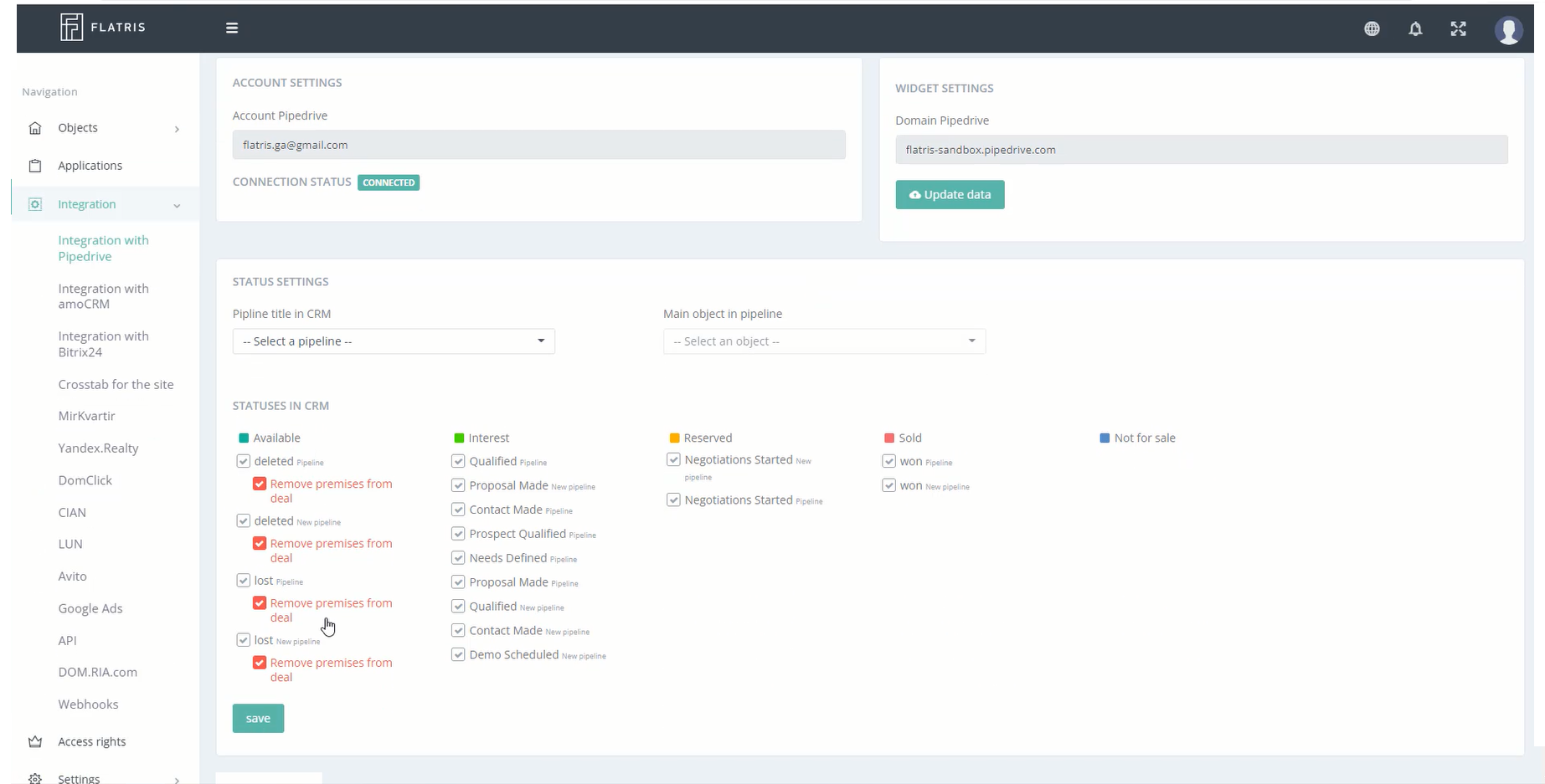 FLATRIS functionality in PipeDrive | FLATRIS